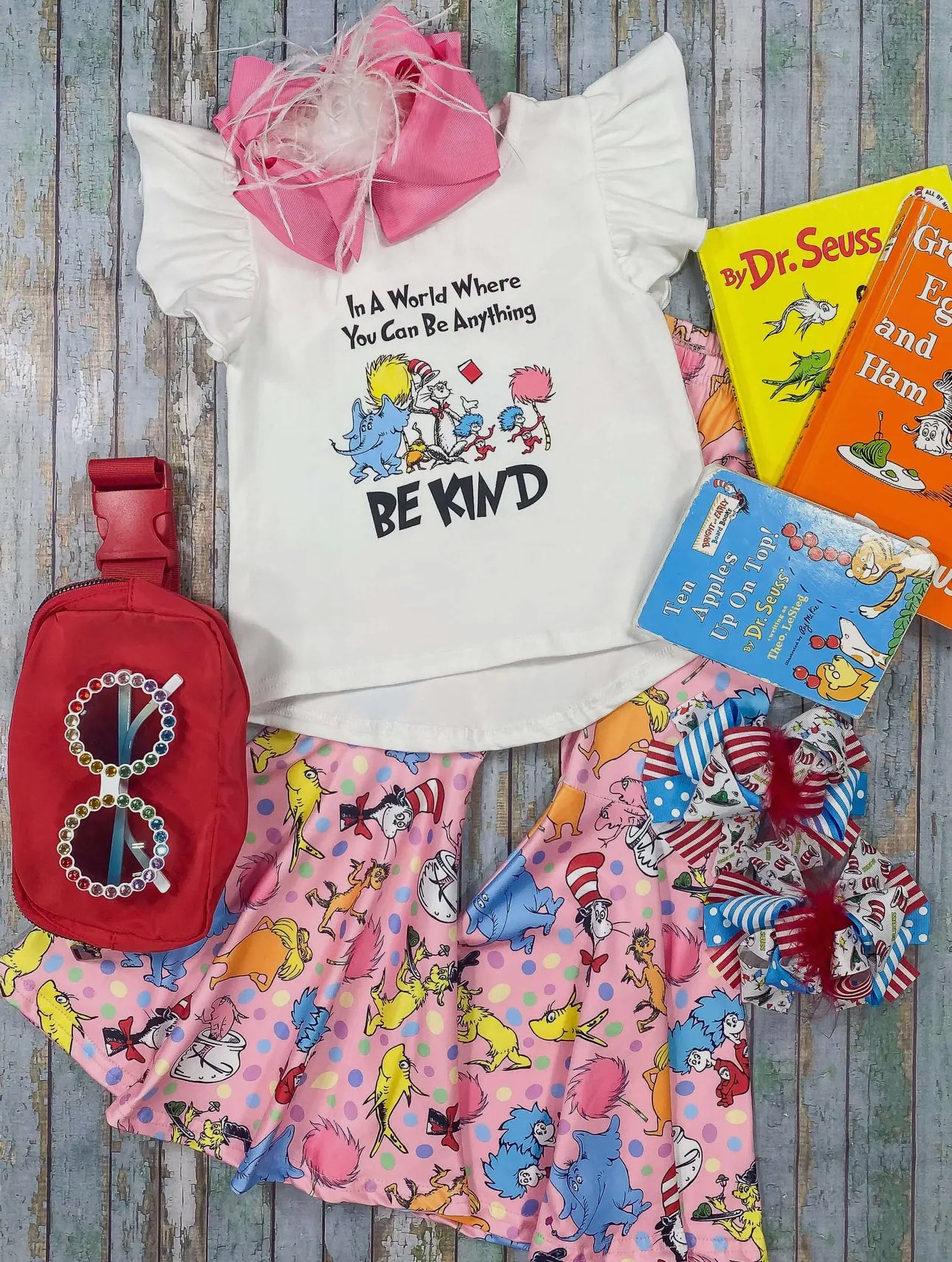 Girls’ Dr. Seuss Tastical Pink Bell Bottom Set | Love & a Dog